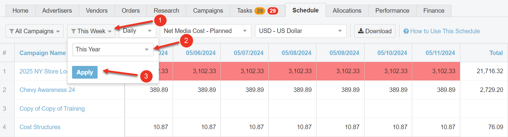 Customize Schedule Views