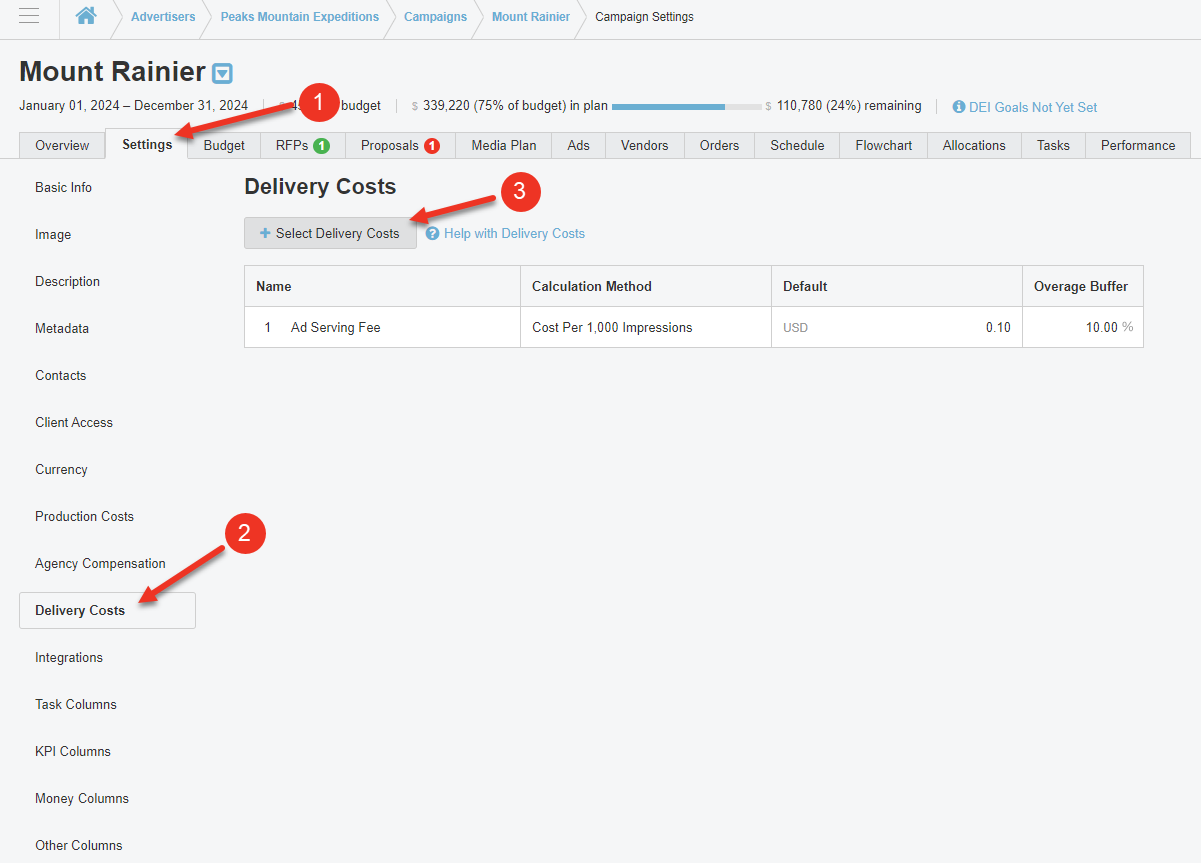 Set Campaign Default Delivery Costs